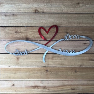 Infinity Name and Date Monogram With Heart, Aluminum Monogram Metal Art ...