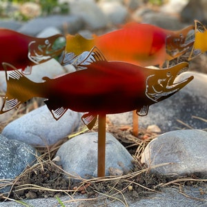 Sockeye Salmon Rock Bed Decor, Metal Salmon Metal Art, River Rock ...