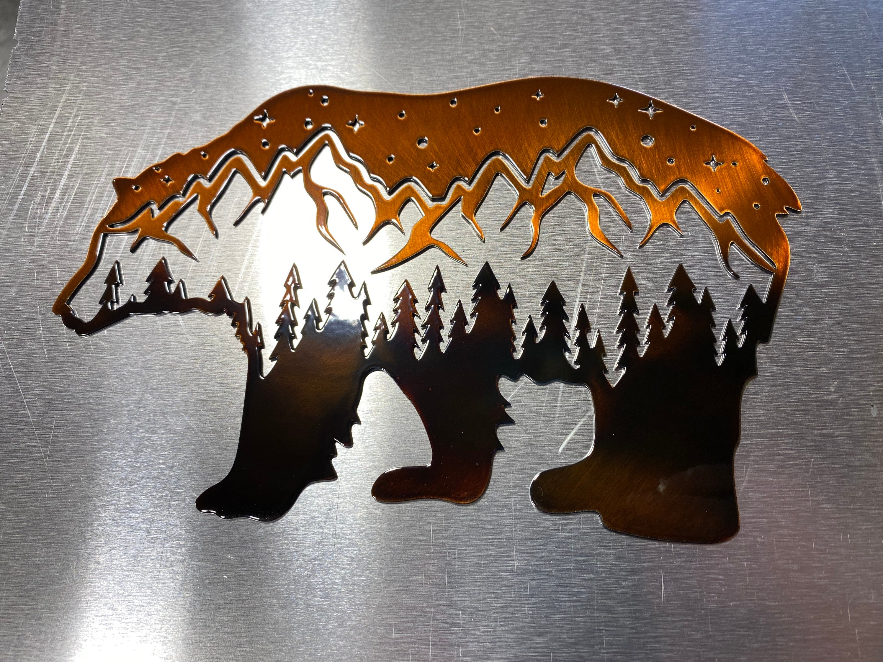 Colorful Bear Metal Art Bear Cub Art Bear With Mountains - Etsy