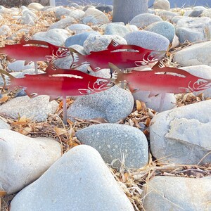 Salmon Rock Bed Decor Set of 4, Metal Salmon Metal Art, River Rock ...