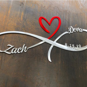 Infinity Name and Date Monogram With Heart, Aluminum Monogram Metal Art ...