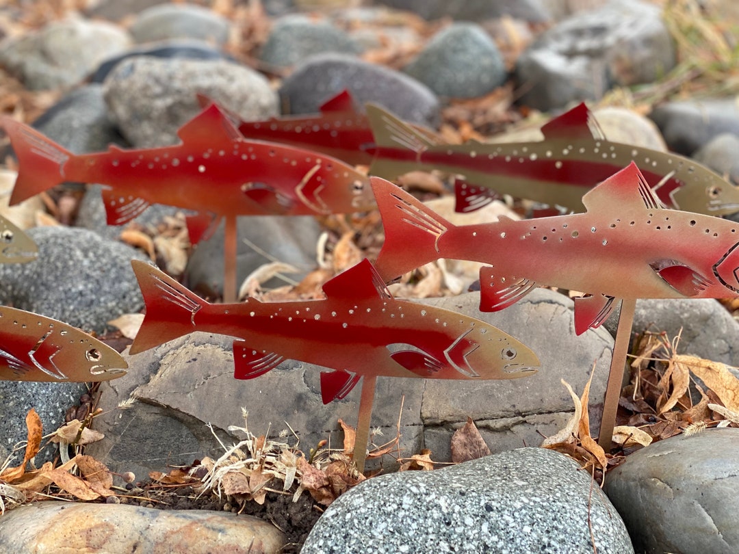 Trout Rock Bed Decor Set of 4, Metal Golden Trout Metal Art, River Rock ...