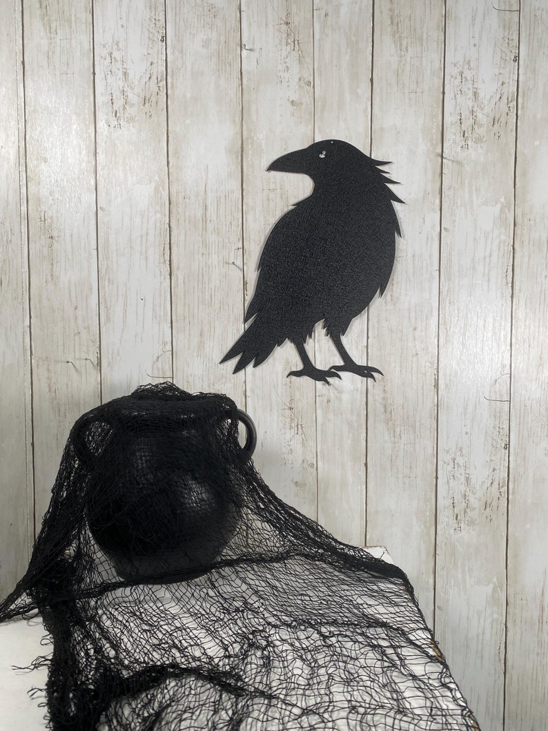 Black Crow Metal Art, Black Raven Wall Accent, Halloween Decorations ...
