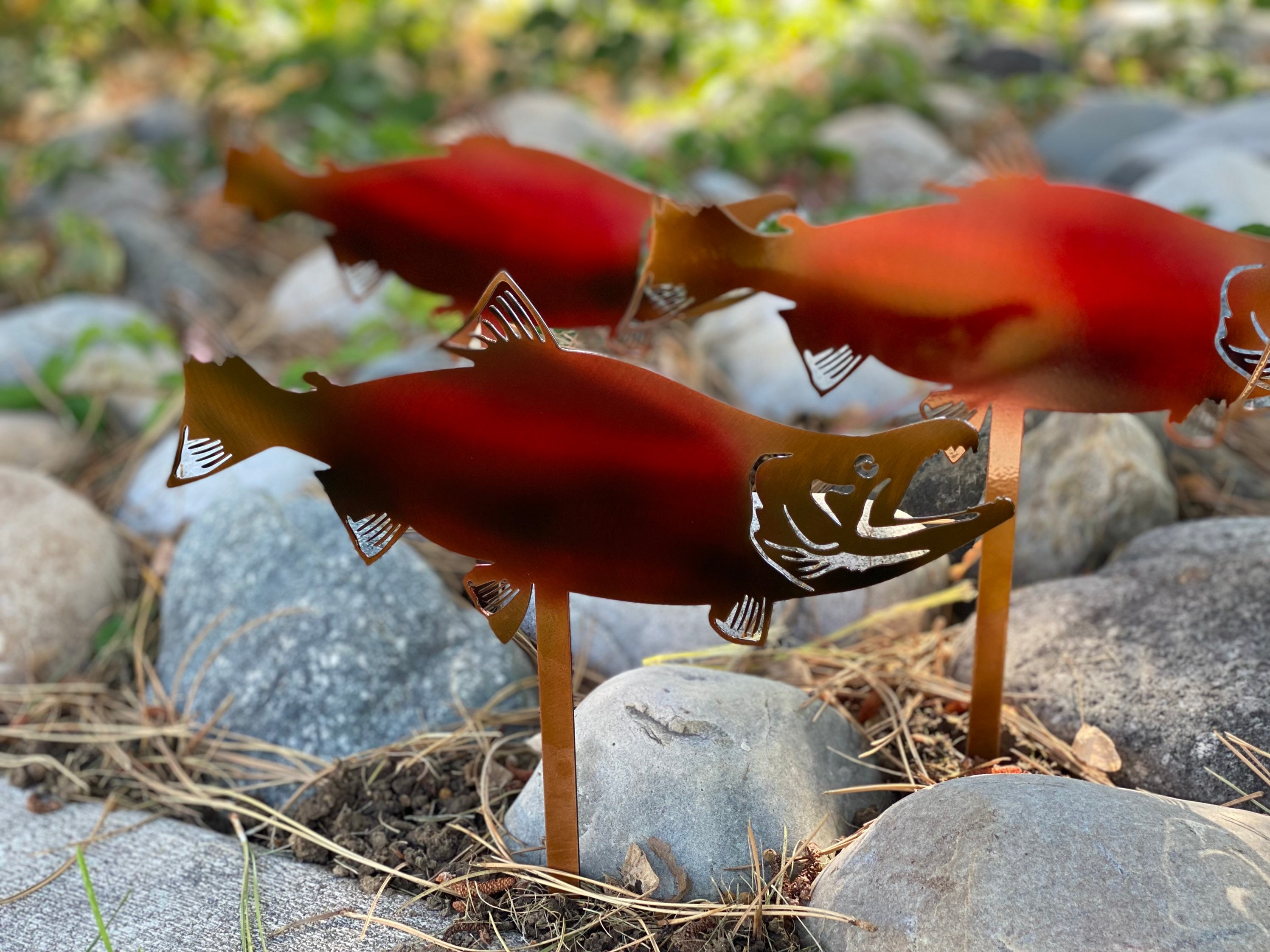 Sockeye Salmon Rock Bed Decor Set of 4 Metal Salmon Metal Art, River ...