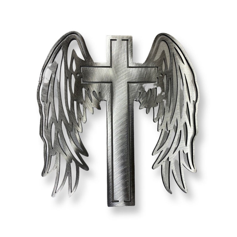 Cross With Wings Metal Wall Hanging, Religious Gift, Metal Cross, Angel ...