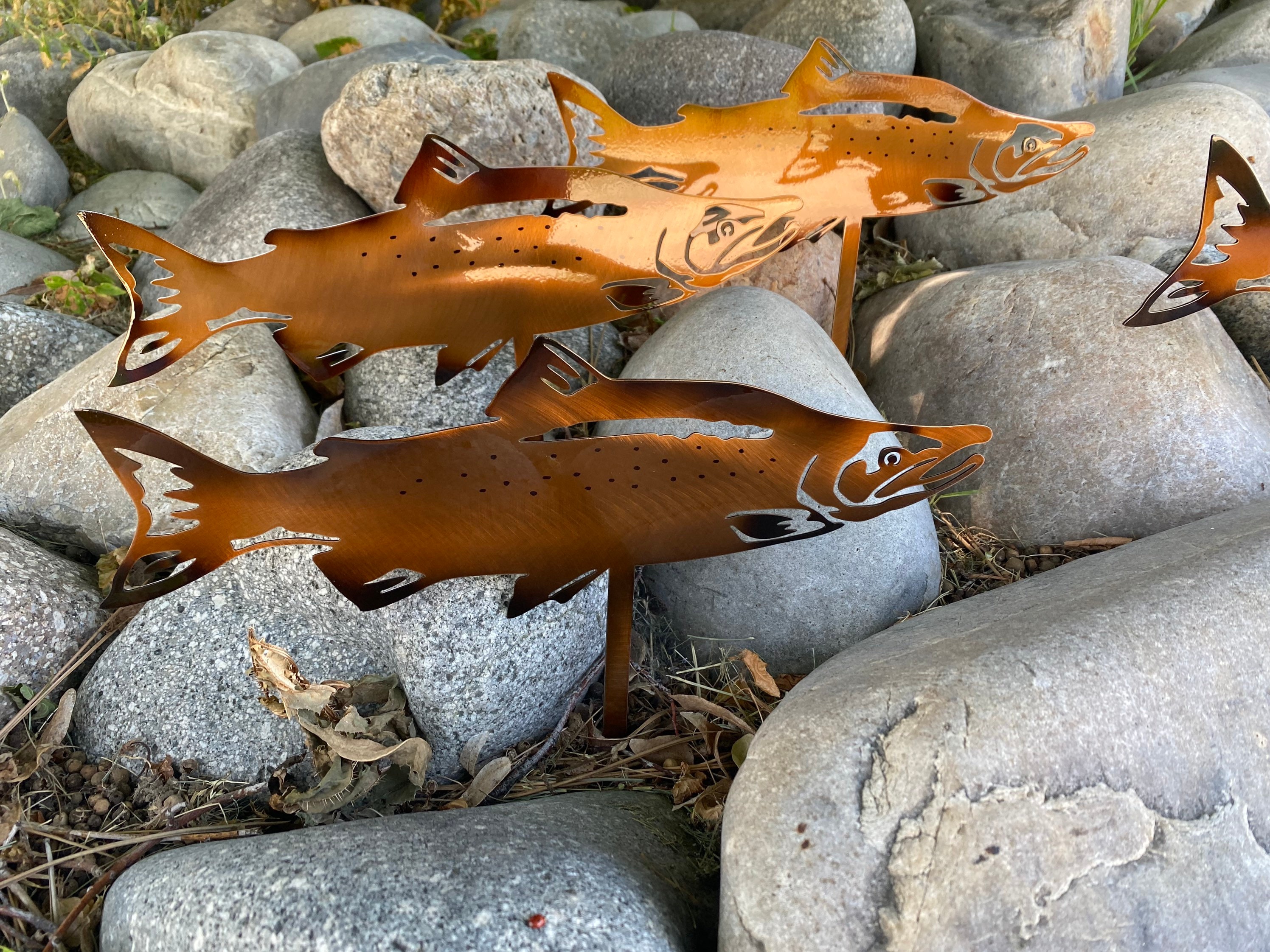 Salmon Rock Bed Decor Metal Salmon Metal Art River Rock - Etsy