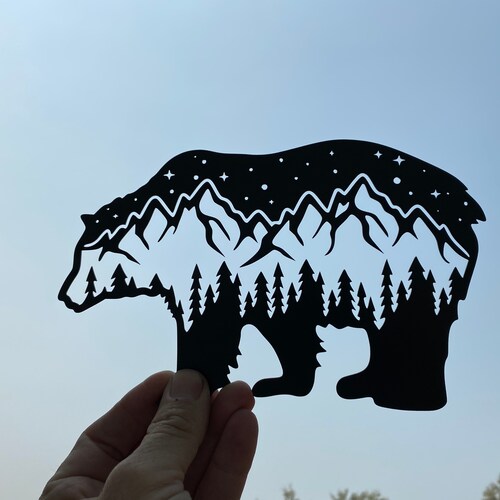 Bear With Mountains and Trees Metal Decor Cabin Accent - Etsy