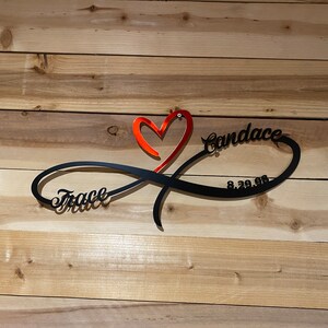 Infinity Name and Date Monogram With Heart, Aluminum Monogram Metal Art ...