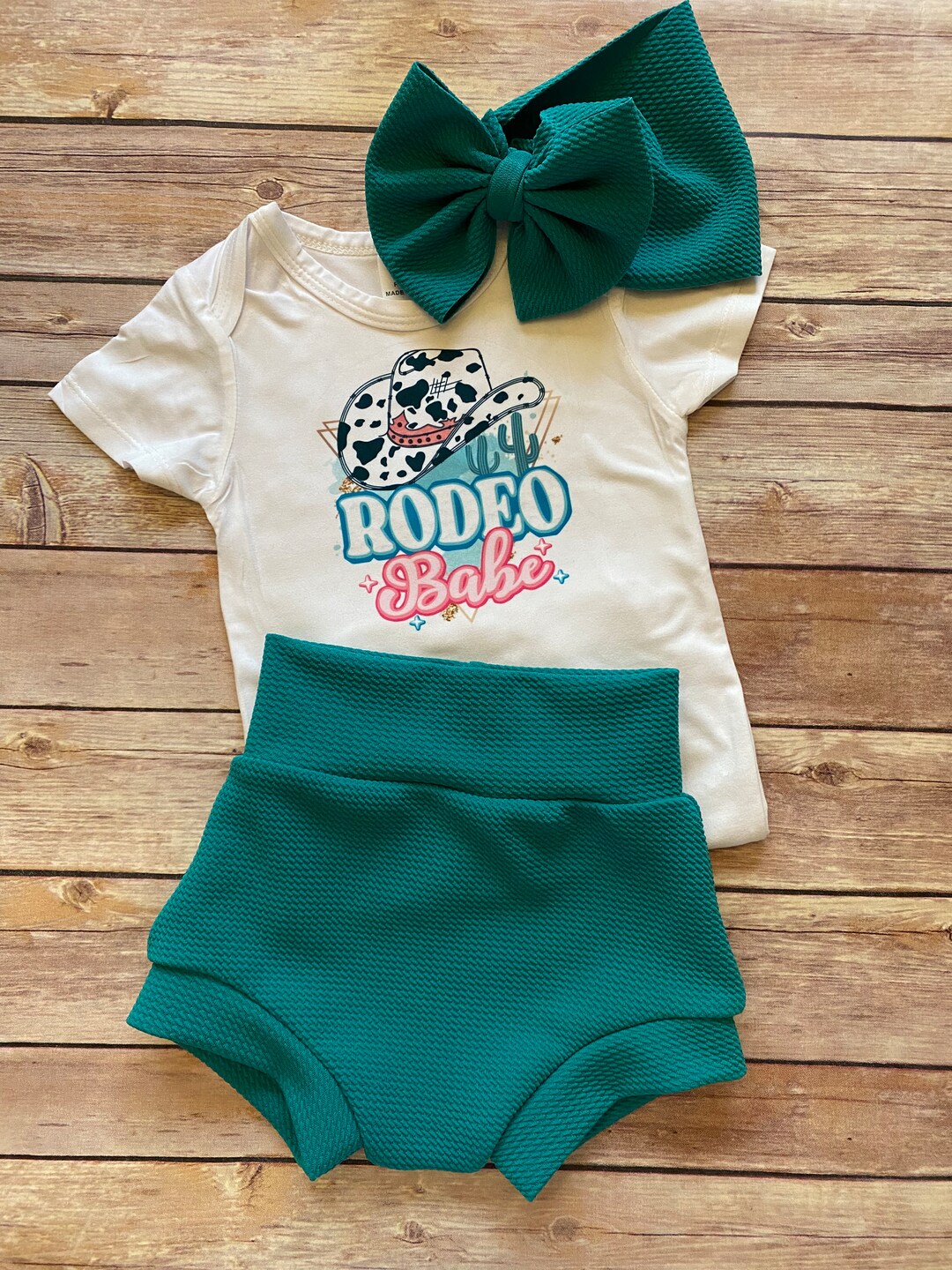 New Release! RODEO BABE Baby Girl Soft Knit Bummies and Bow Set - Turquoise Bummies and Bow - Etsy