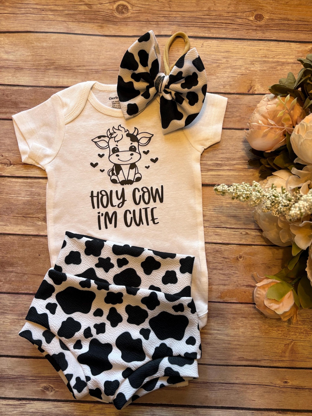 Holy Cow I’m Cute Baby Outfit – Farm Baby Clothes – Cow Print Shorts ...