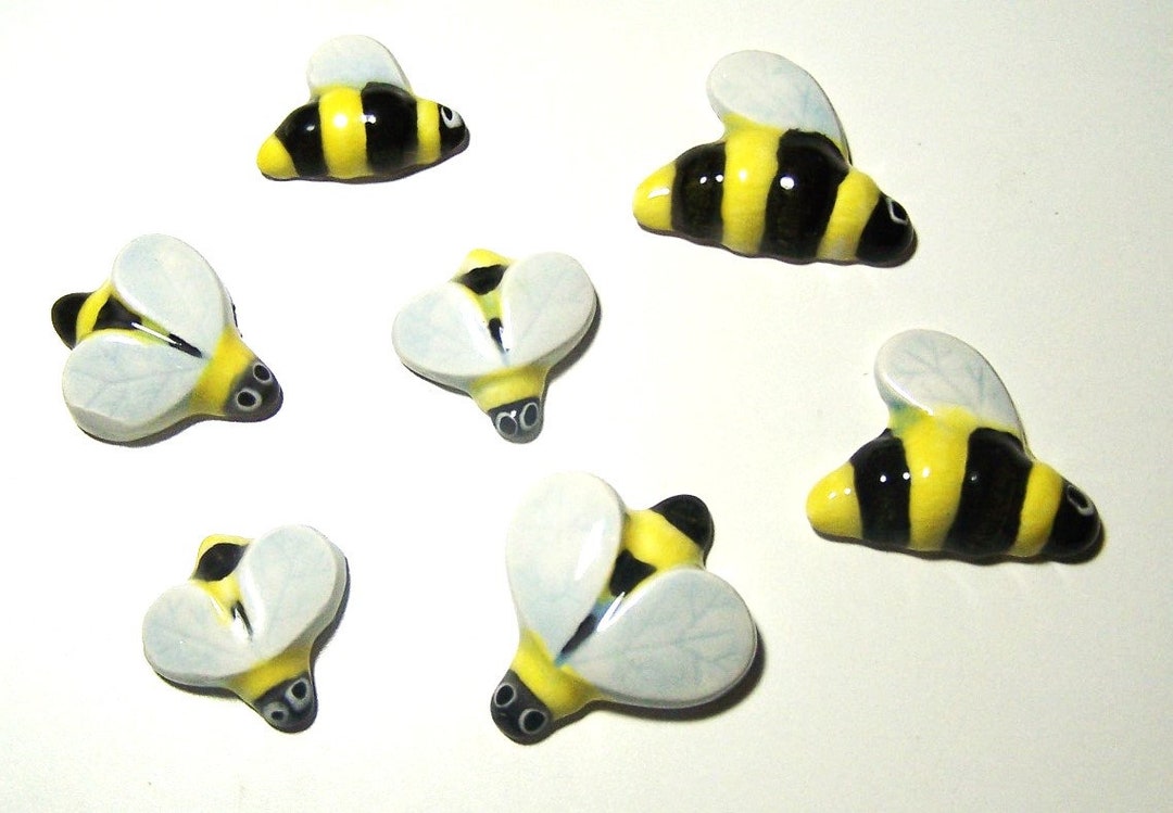 Bumble Bee 7-pc Handmade Ceramic Mosaic Tiles Hand Painted OAK Glazed ...