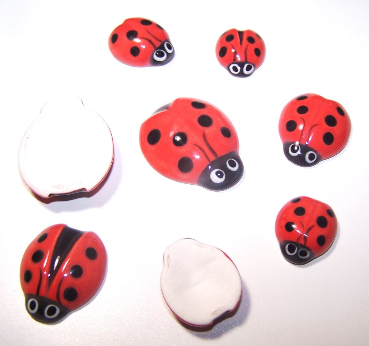 Ladybugs 8-pc Handmade Ceramic Mosaic Tiles Hand Painted OAK Glazed ...
