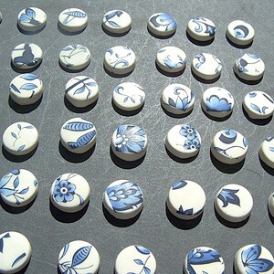 50-pcs Mosaic Ceramic Tiles Floral Shabby Chic Round Blue No-2-alike ...