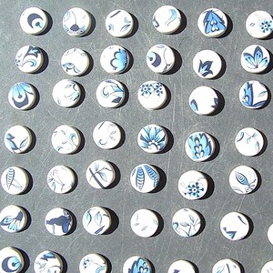 50-pcs Mosaic Ceramic Tiles Floral Shabby Chic Round Blue No-2-alike ...