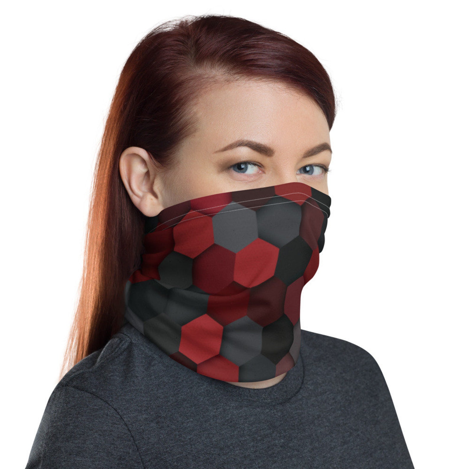 Red Hexagon Mask Black Red Hexagon Neck Gaiter Honeycomb Mask Digital ...
