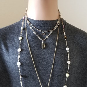 Set of 3 Necklace Parcel / Vintage Retro Long Chain, Glass Beads, Short ...