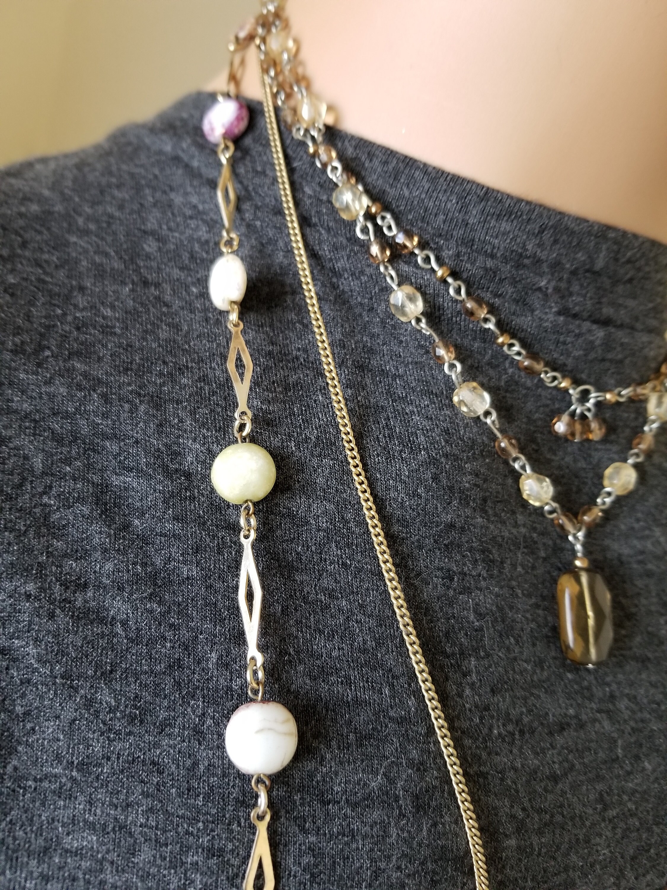Set of 3 Necklace Parcel / Vintage Retro Long Chain, Glass Beads, Short ...