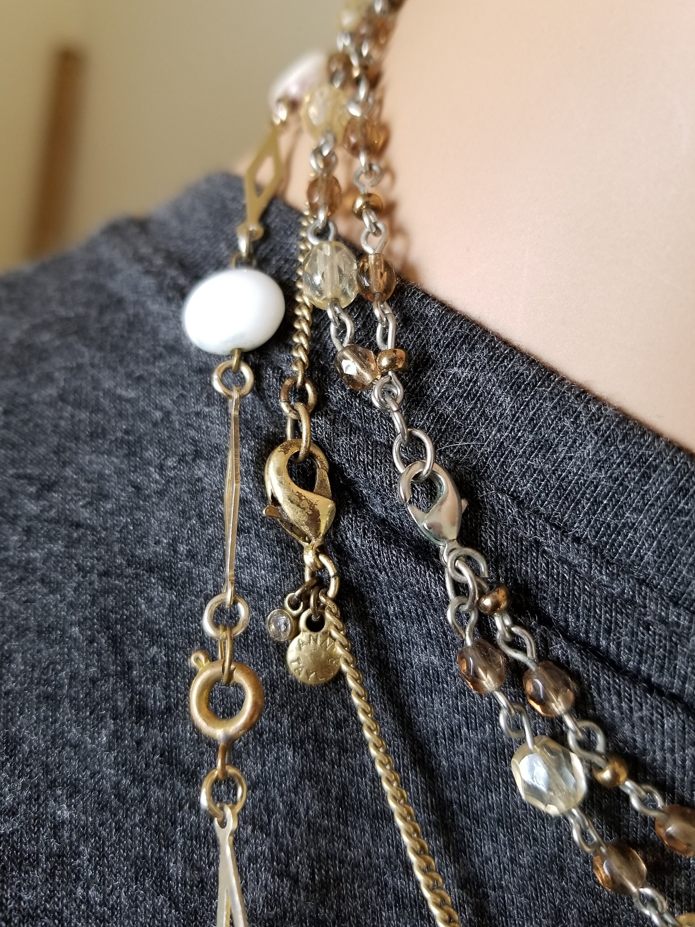 Set of 3 Necklace Parcel / Vintage Retro Long Chain, Glass Beads, Short ...