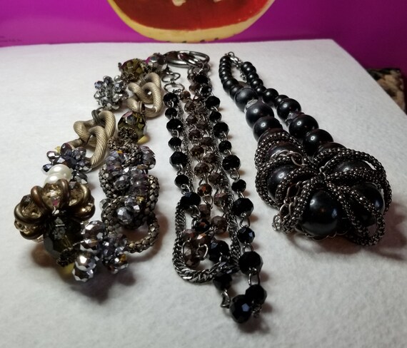 Set of 3 Gothic Style Statement Chunky Cluster Crysta… - Gem