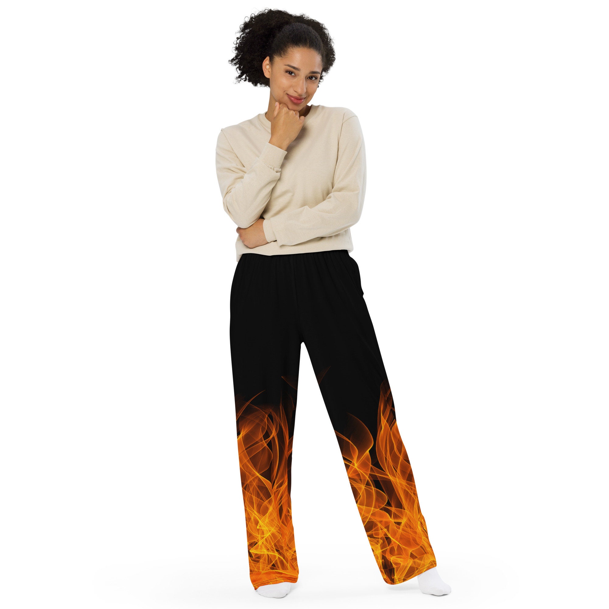 Pants On Fire Wide-Leg Pants, Kazuya Mishima Pants, Flames Pants ...