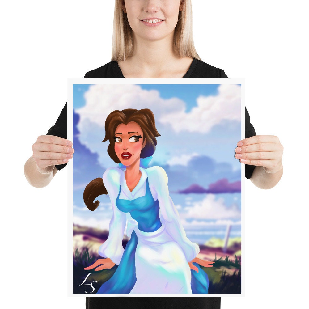 Disney's Belle Sitting in a Meadow L Wall Art L Poster L Illustration L ...