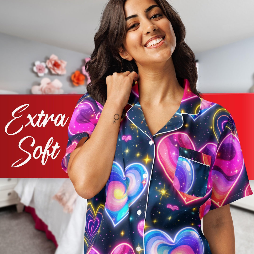 Neon Hearts Pajama Top, Lounge and Sleepwear, Neon Pajamas, Women ...