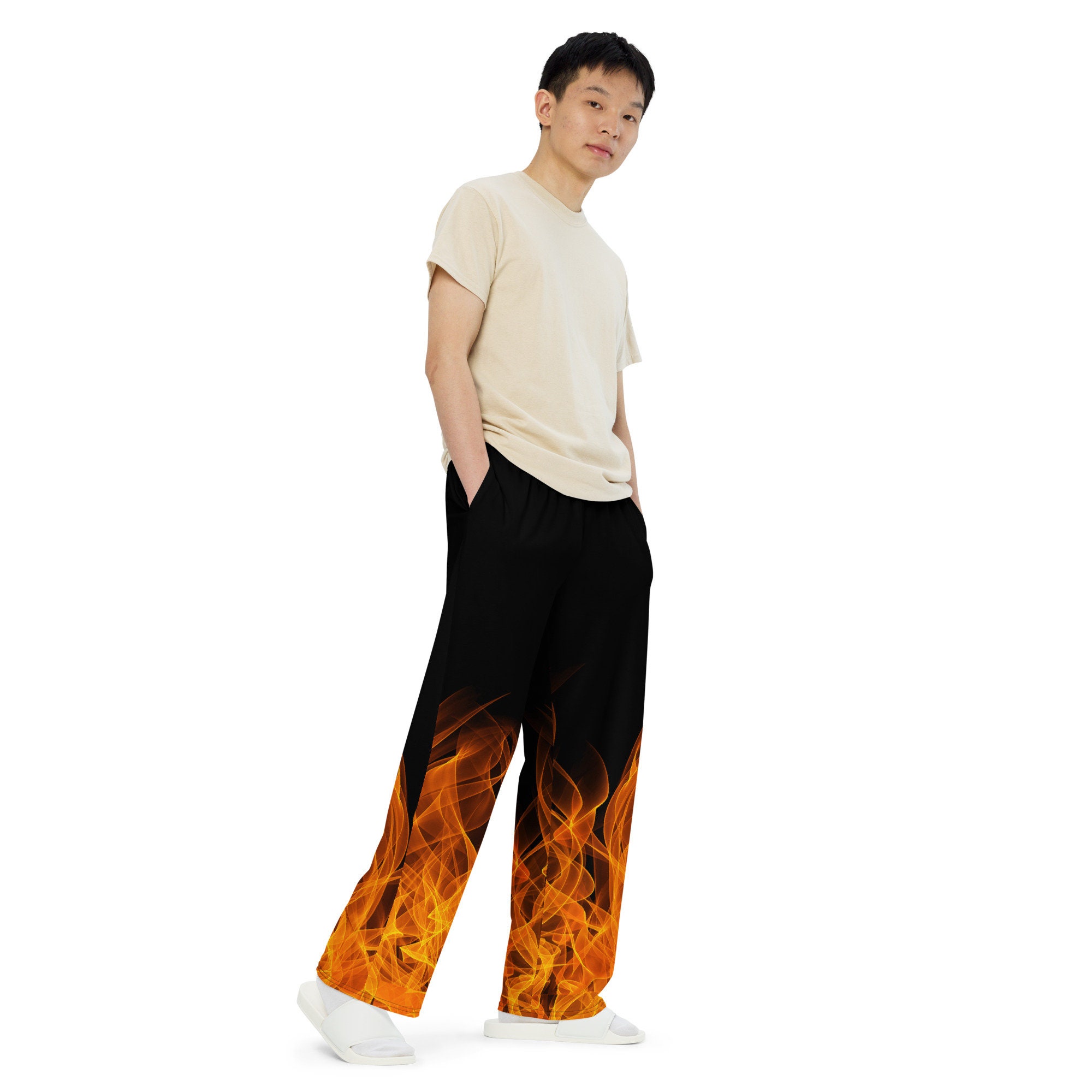 Pants On Fire Wide-Leg Pants, Kazuya Mishima Pants, Flames Pants ...