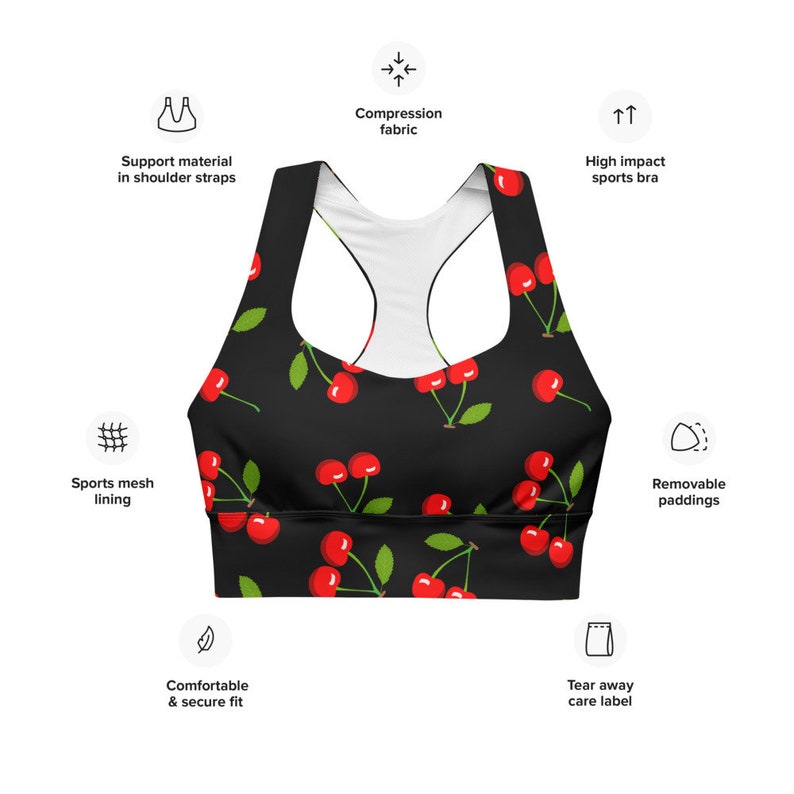 Black Cherry Longline Sports Bra, Red Cherry Sports Bra, Bing Cherry ...