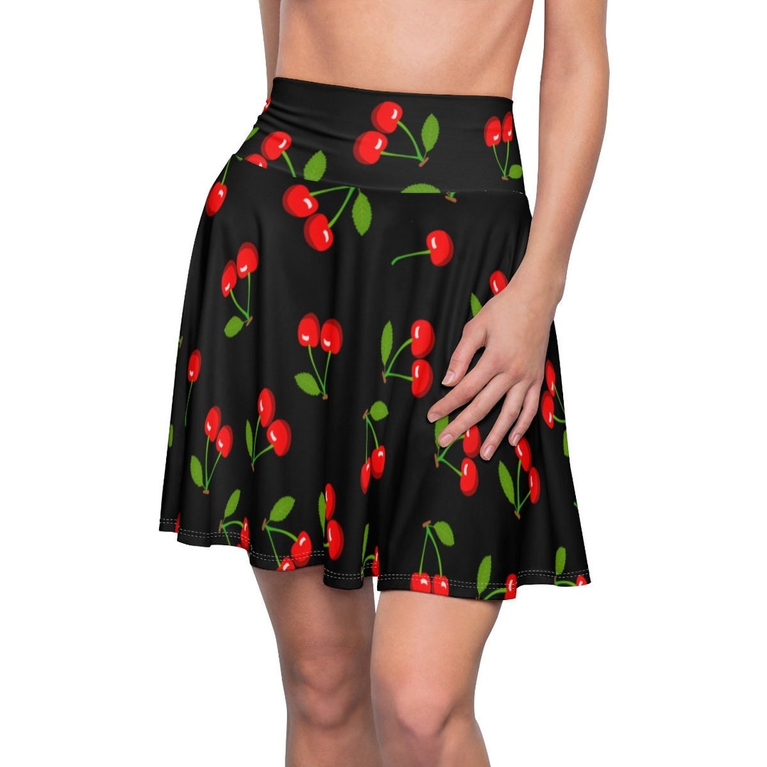 Black Cherry Women's Skater Skirt, Bing Cherry Dress, Red Cherry Skirt ...