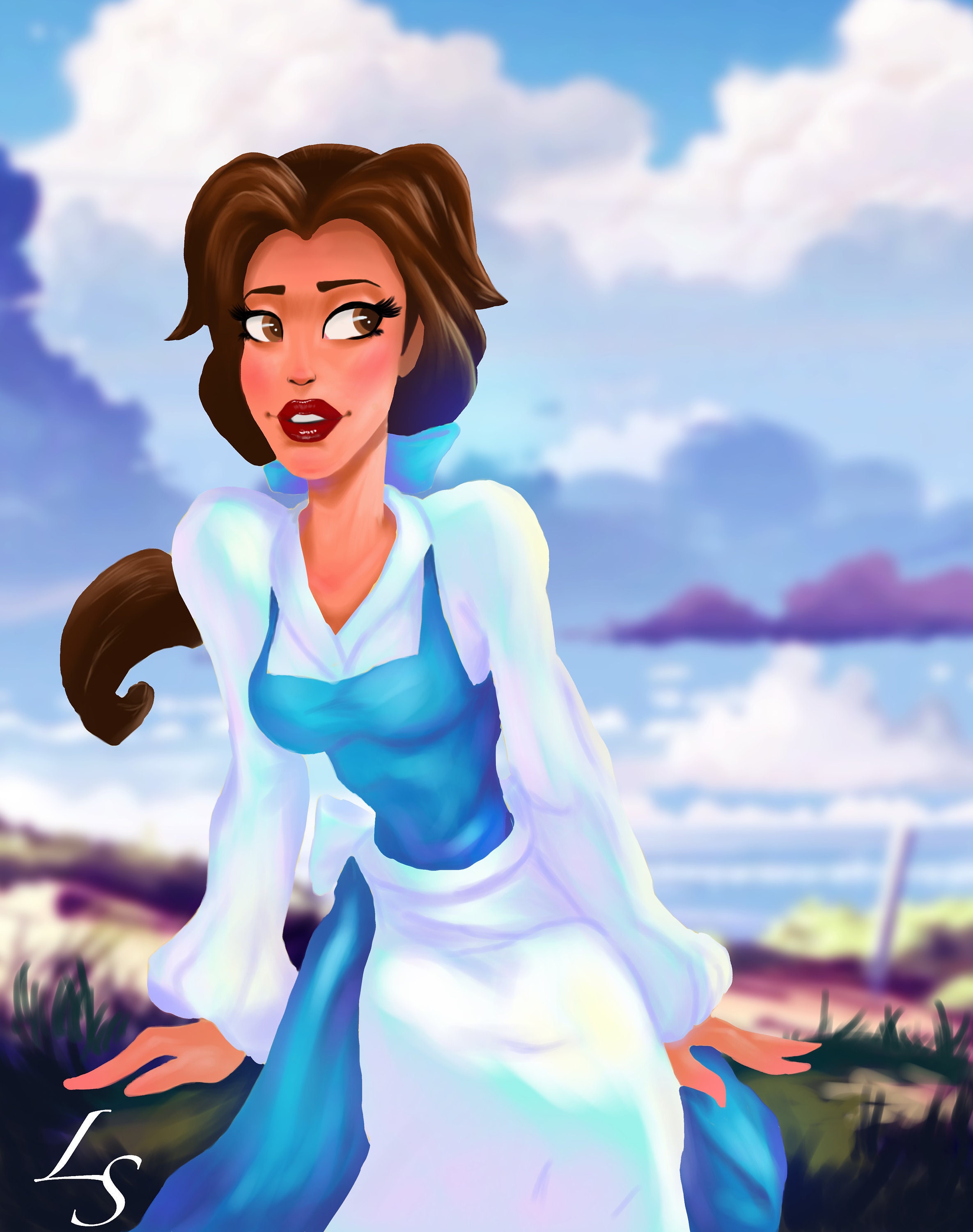 Disney's Belle Sitting in a Meadow L Wall Art L Poster L Illustration L ...