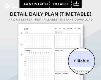 Printable Grid Daily Task Planner timetable Minimalist | Etsy