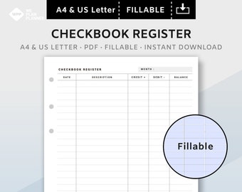 Checkbook Register Printable Planner Fillable Check Register | Etsy