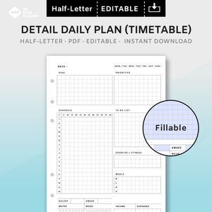 Printable Grid Daily Task Planner timetable Minimalist Hourly Planner ...