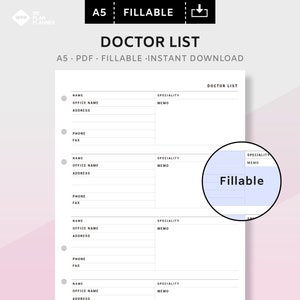 Doctor Contacts List | Address Book Inserts Printable Planner ...