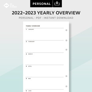 Printable 2022-2023 Yearly Overview Planner Simple Year at a Glance on ...
