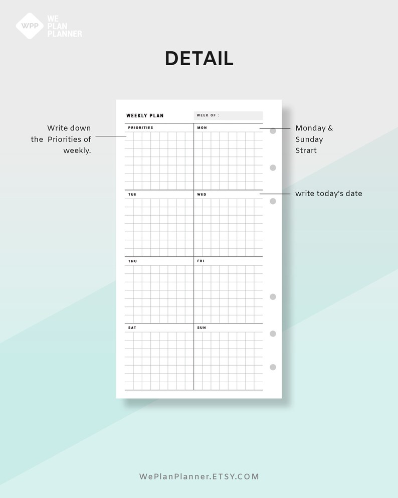 Week on One Page Printable Printable Weekly Planner Agenda | Etsy
