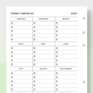Printable 2022-2023 Yearly Overview Planner Yearly Checklist - Etsy