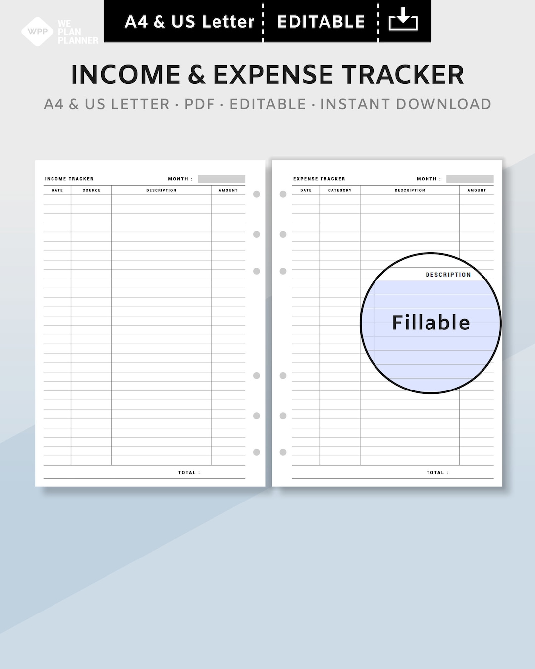 Income & Expense Tracker Printable Planner | Fillable Business ...