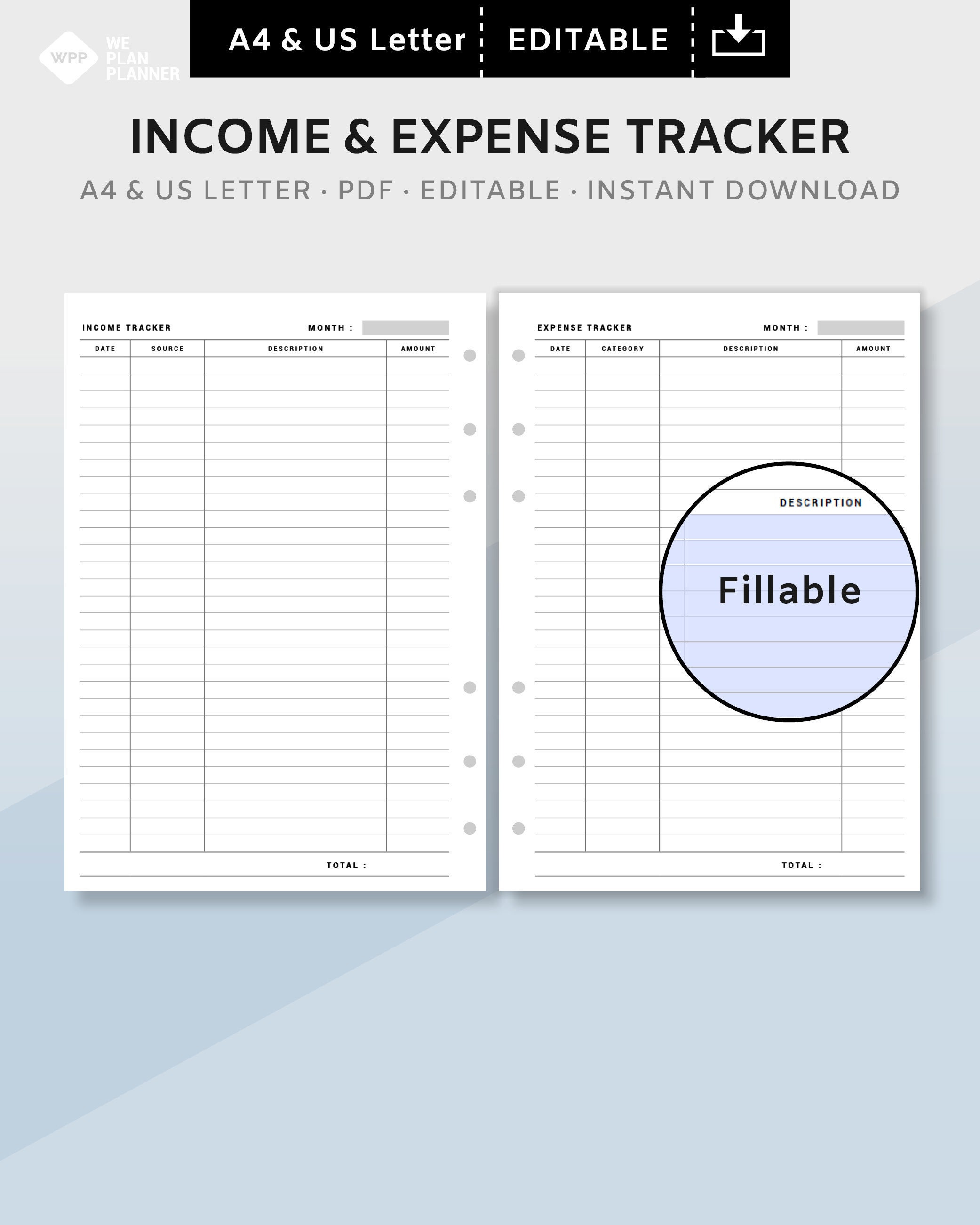 Income & Expense Tracker Printable Planner | Fillable Business ...