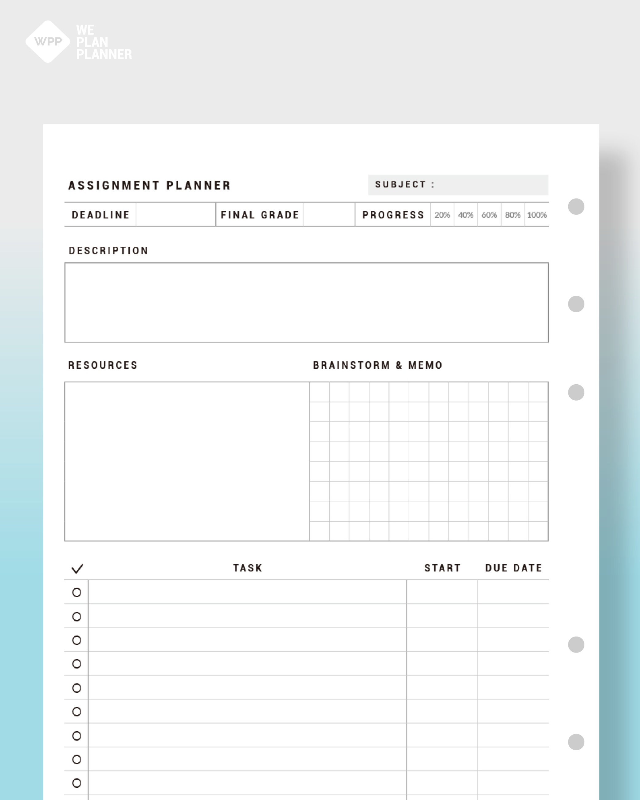 Assignment Planner for Student Printable Assignment Tracker Academic ...