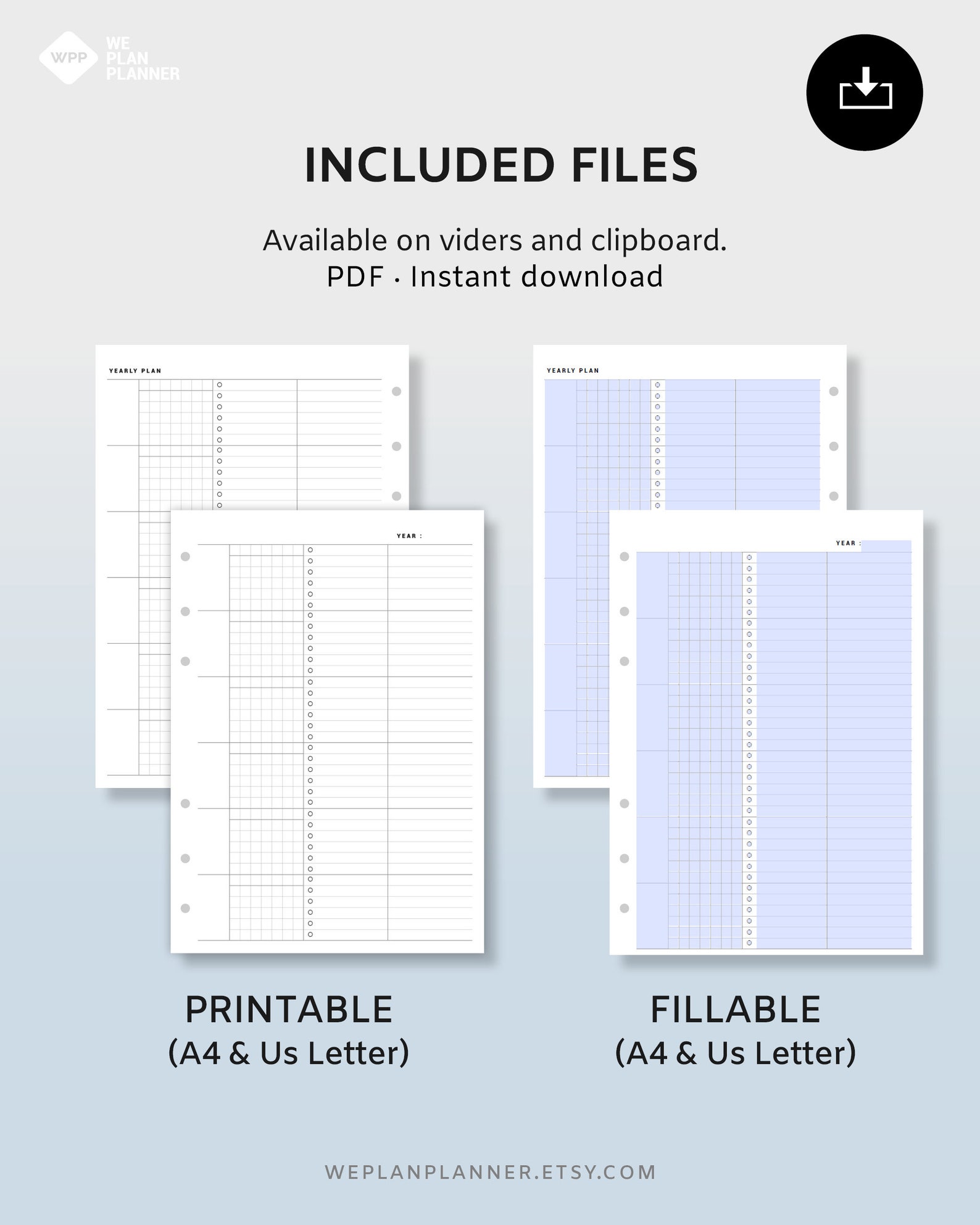 Year at a Glance Printable Undated Yearly Planner Printable - Etsy