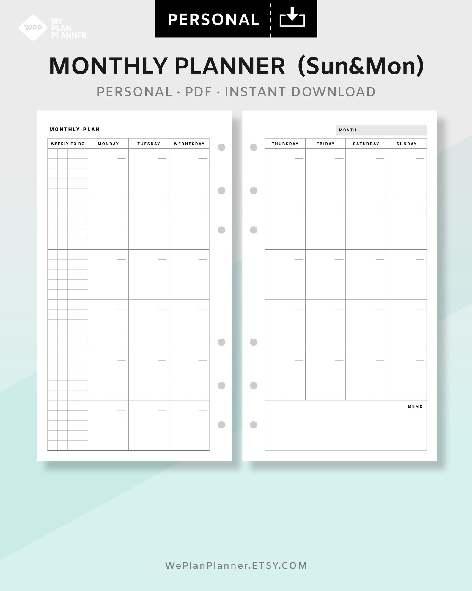 Personal Monthly Schedule Planner Printable on Two Pages - Etsy
