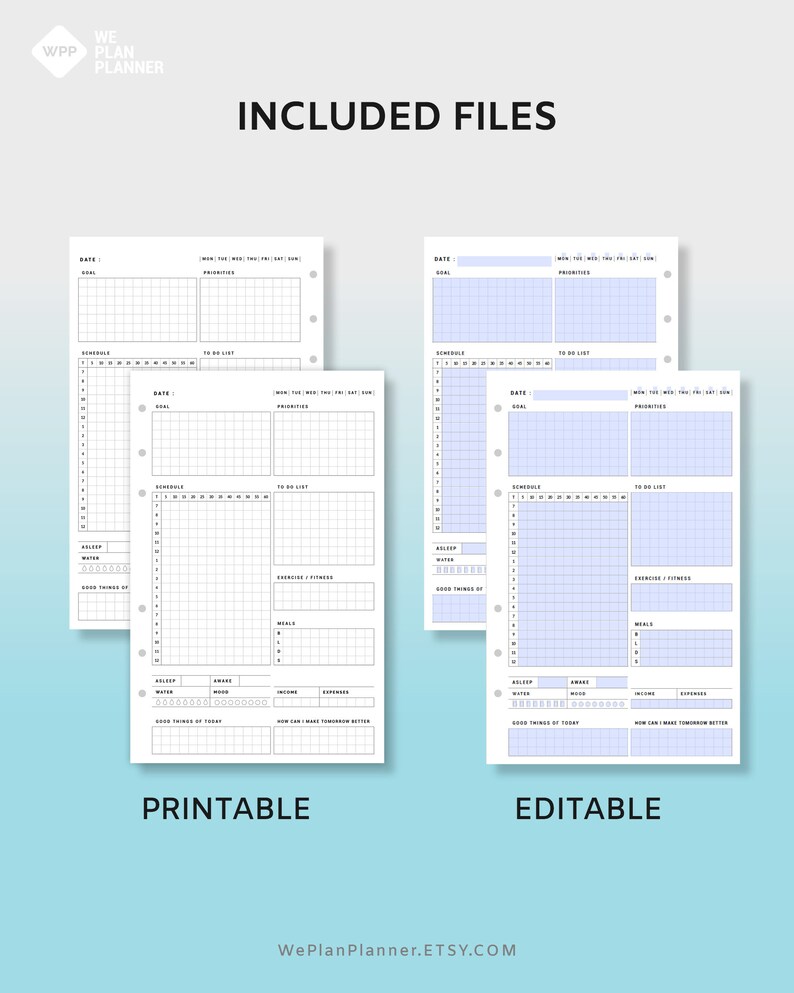 Printable Grid Daily Task Planner timetable Minimalist Hourly Planner ...