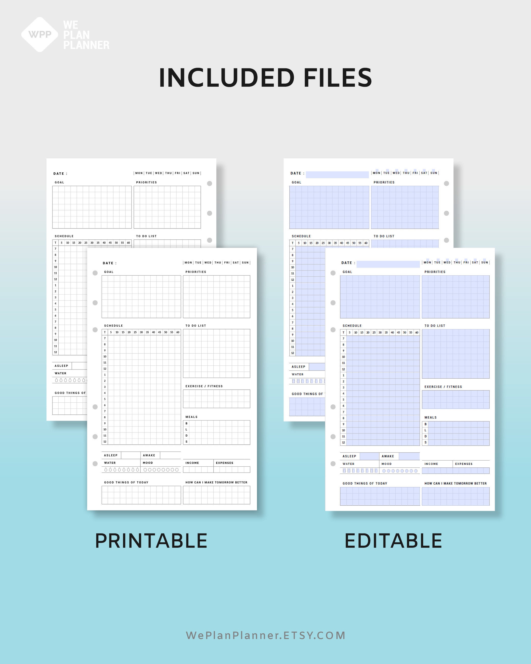 Printable Grid Daily Task Planner timetable Minimalist Hourly Planner ...