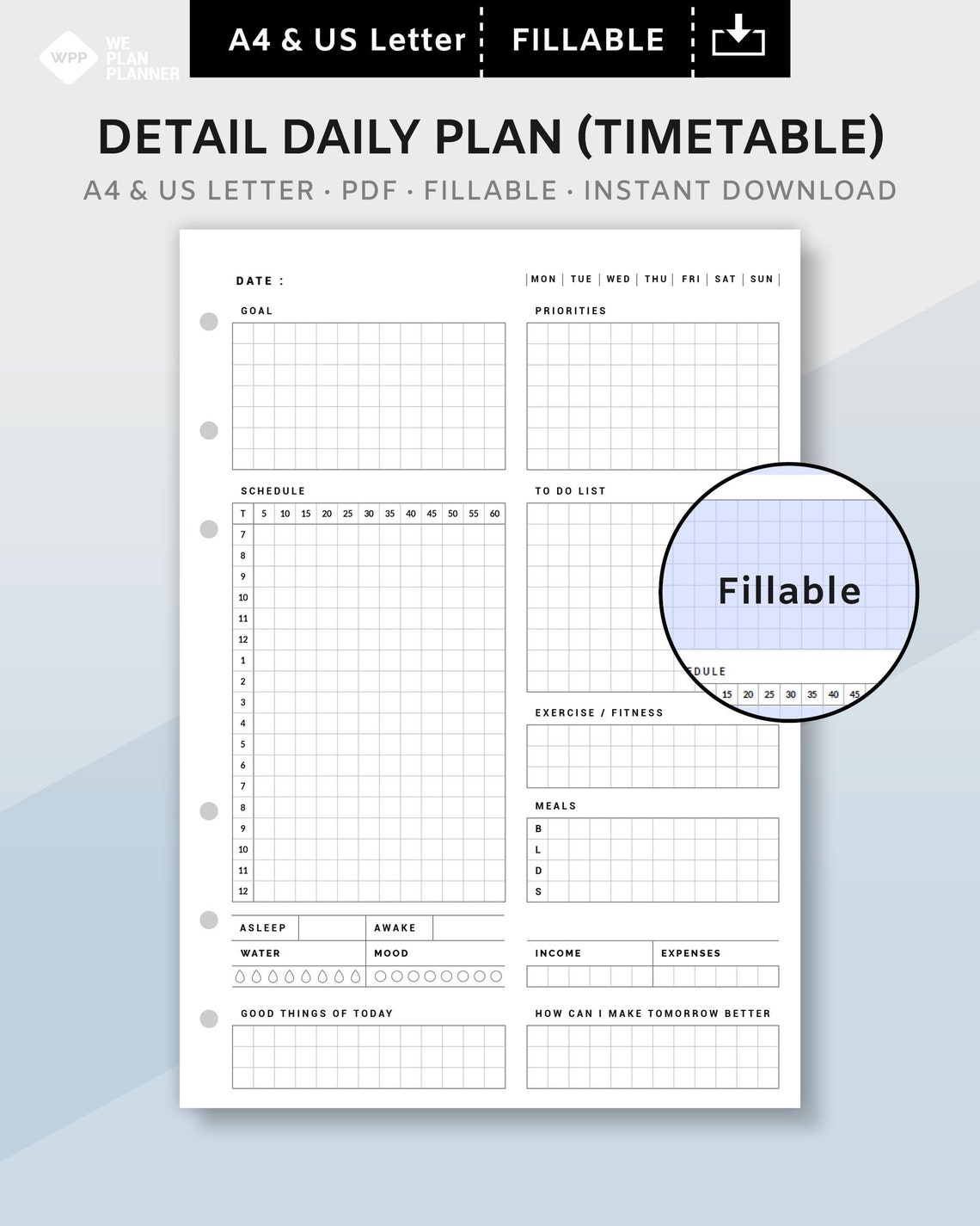 Printable Grid Daily Task Planner timetable Minimalist - Etsy