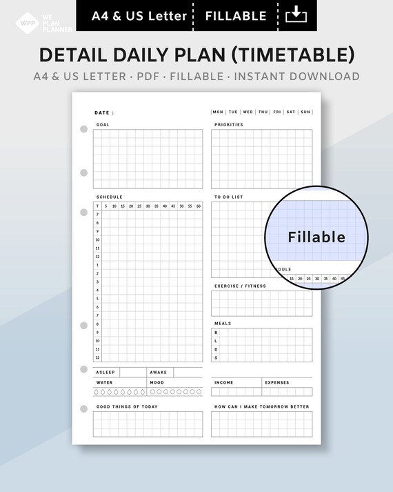 Printable Grid Daily Task Planner timetable Minimalist | Etsy