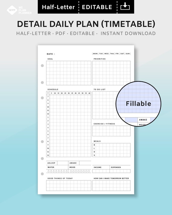 Printable Grid Daily Task Planner timetable Minimalist | Etsy