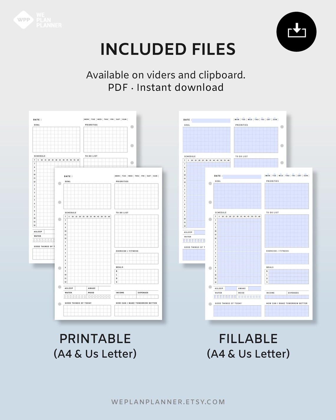 Printable Grid Daily Task Planner timetable Minimalist - Etsy
