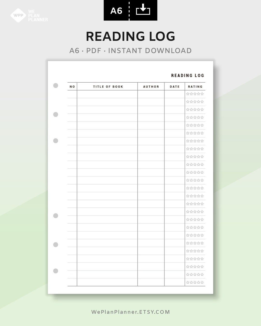 Printable Simple Book Reading Log Planner Inserts Template for Adults ...