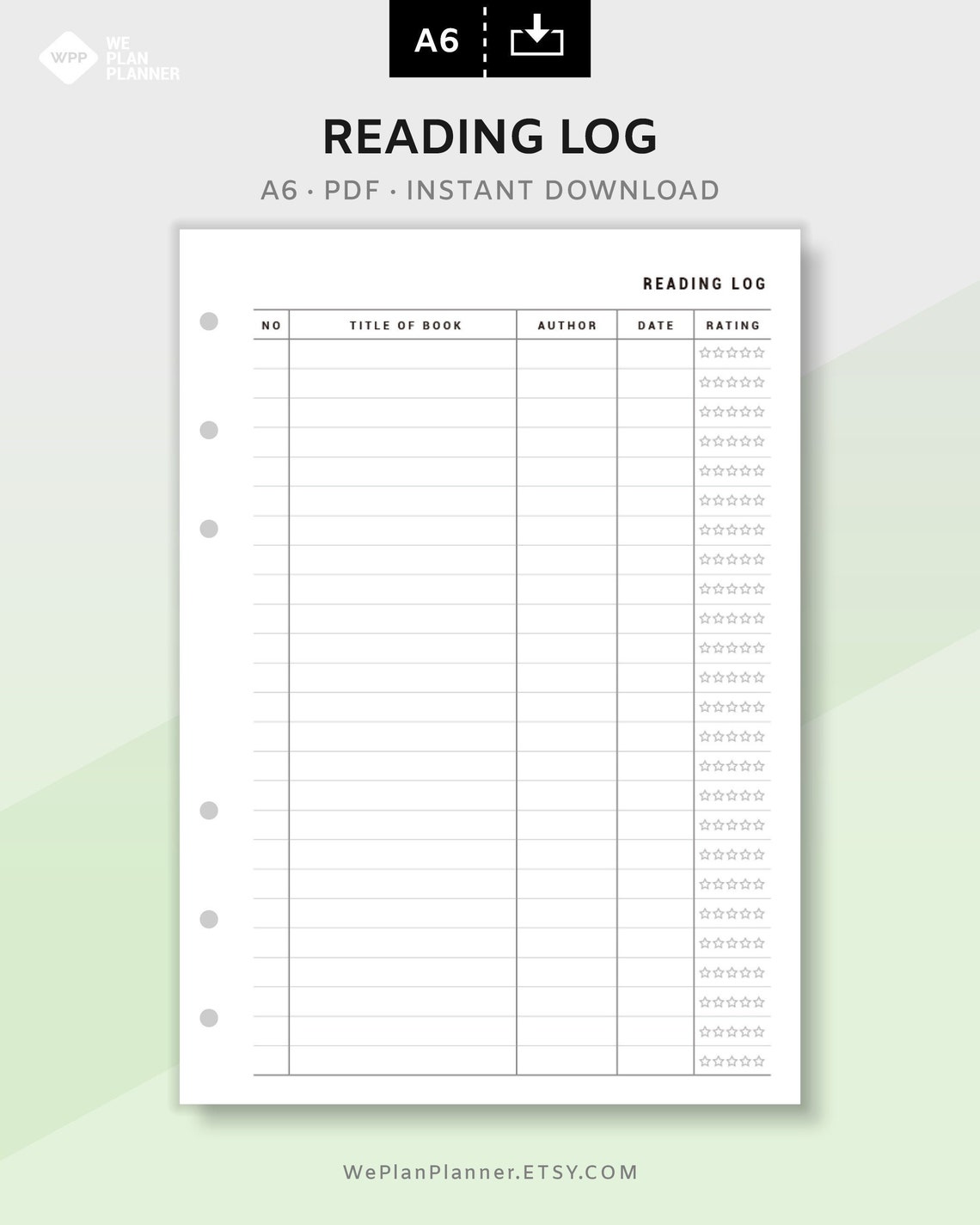 Printable Simple Book Reading Log Planner Inserts Template for | Etsy